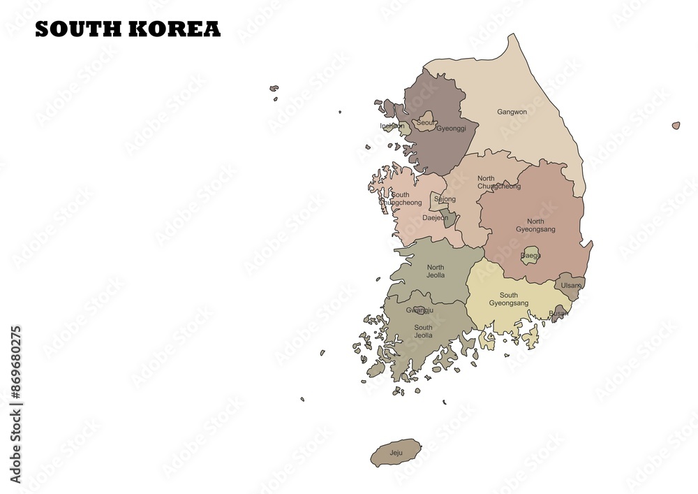 South Korea Map. State map of North Korea. Administrative map of South ...