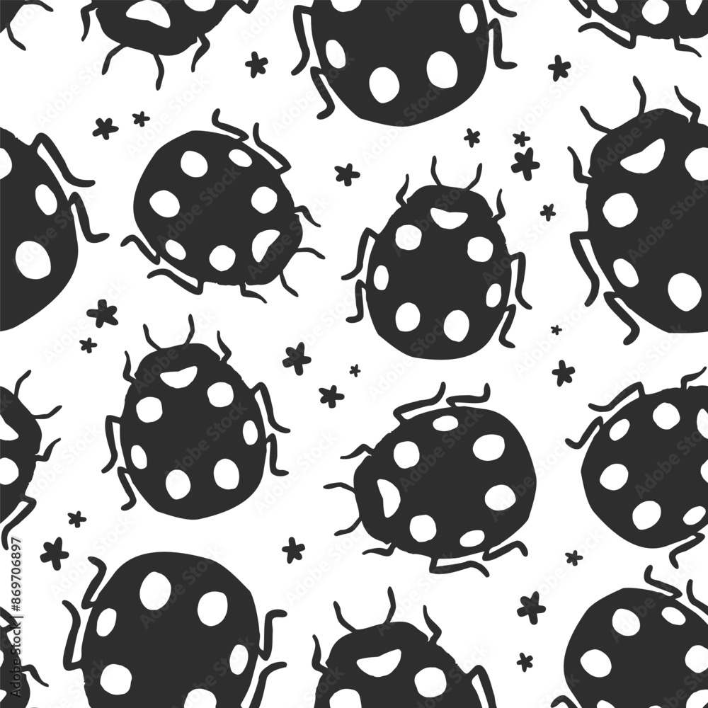 Ladybug Vector illustration. Seamless pattern of flying insects. In the ...