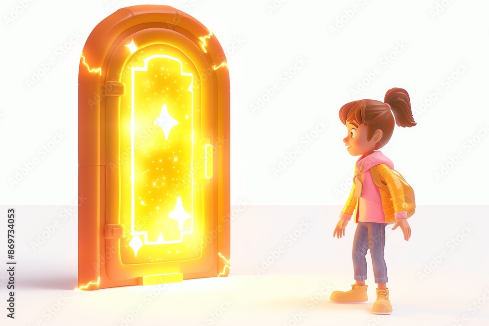 Little girl looking at magic portal. Stock Illustration | Adobe Stock