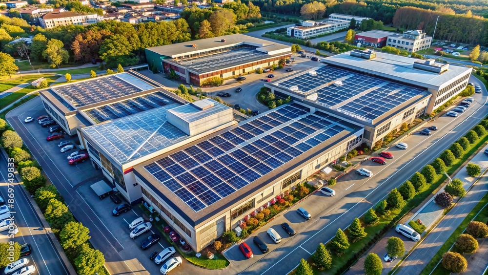 Aerial View of a Shopping Center with Solar Panels Generating Renewable ...