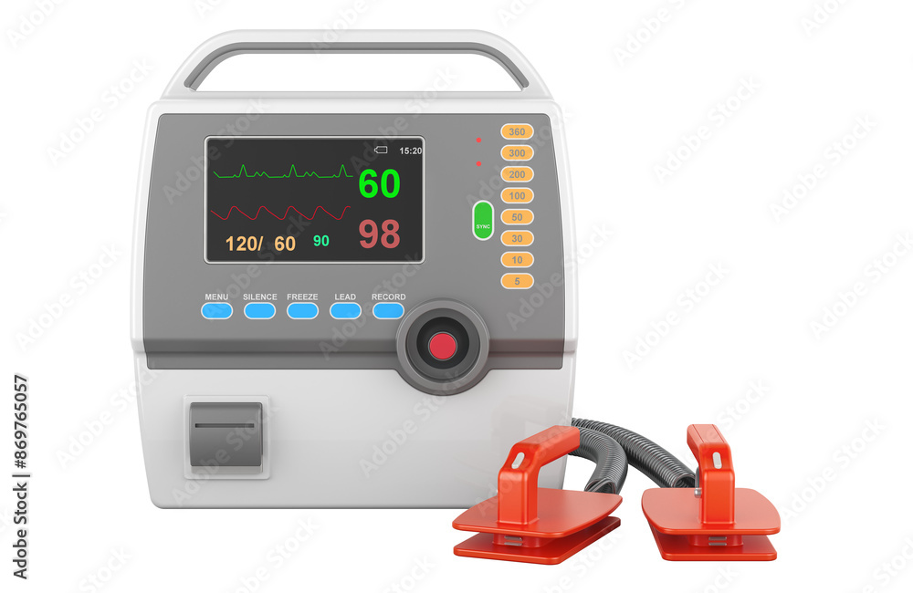 Automated external defibrillator, automatic electronic defibrillator AED, 3D rendering isolated ...