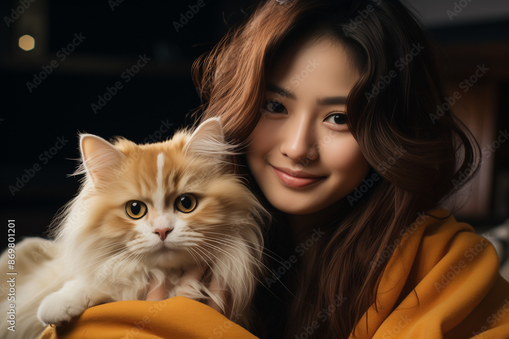 Une femme et son chaton partagent une tendre amitié, leurs yeux ...