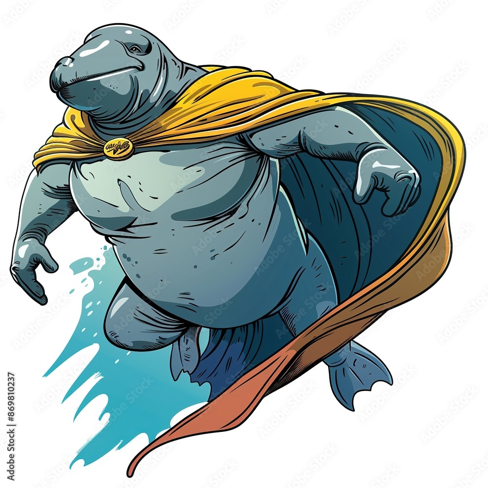 Dugong superhero cartoon isolated whitebackground Stock Illustration ...