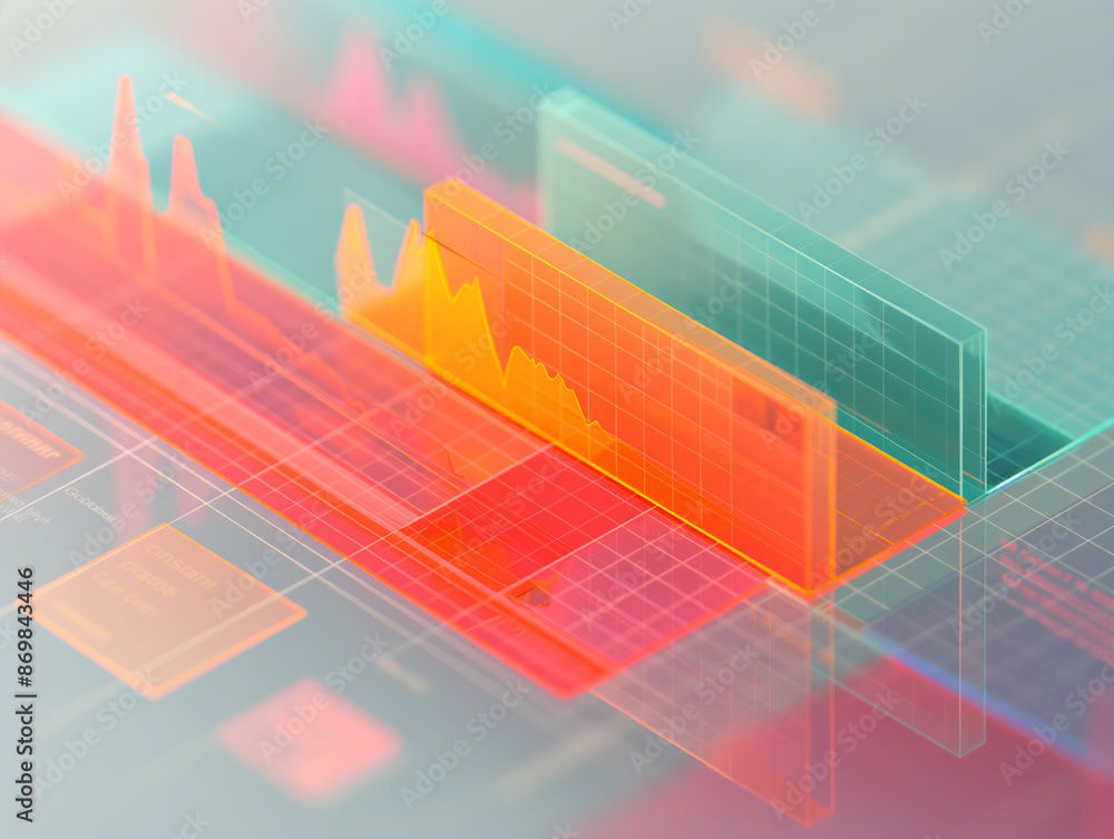Futuristic Abstract Data Visualization with Transparent Blocks and Neon Colors for Digital ...