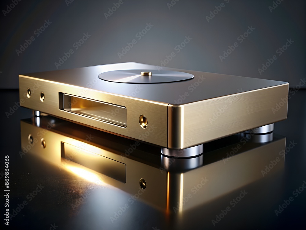 Glossy gold CD player with sleek rounded edges, minimalist buttons, and ...