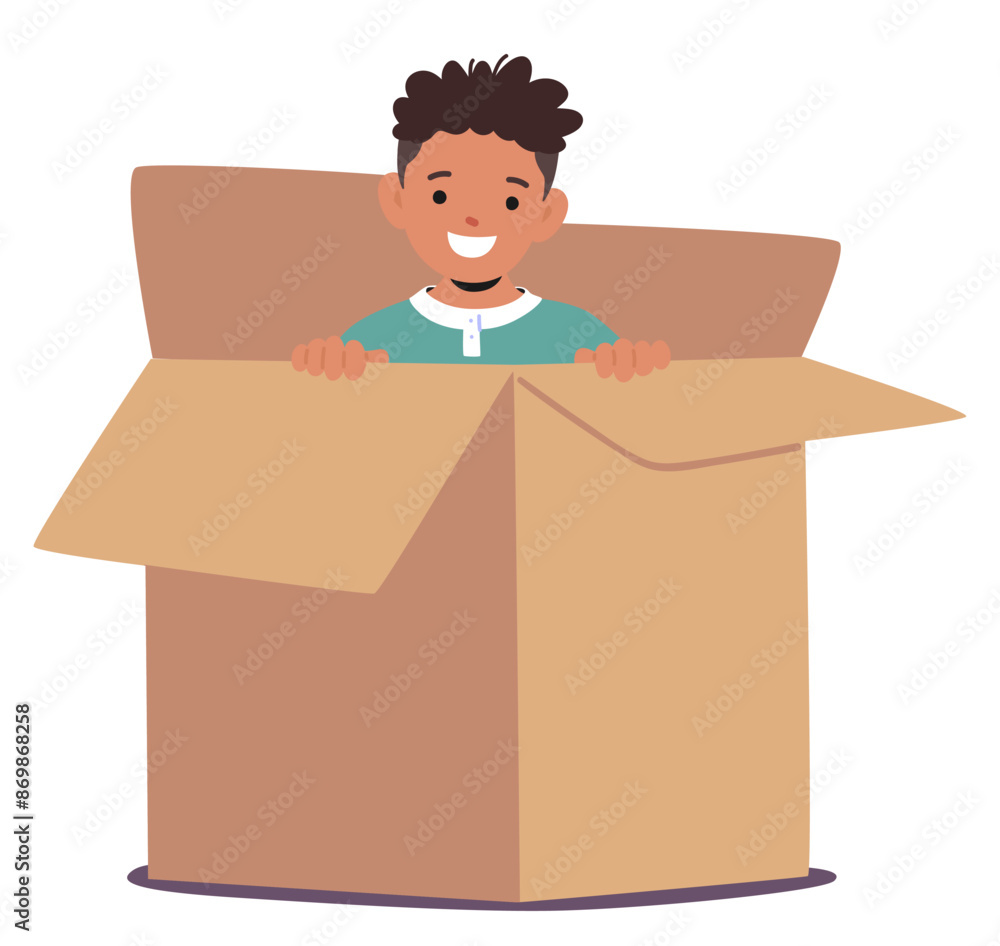 Happy Cartoon Child Demonstrating Prepositions Of Place By Standing ...