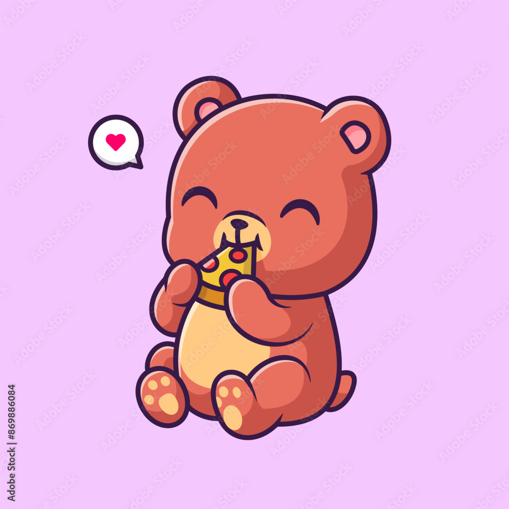 Cute Bear Eating Pizza Cartoon Vector Icon Illustration. Animal Food ...