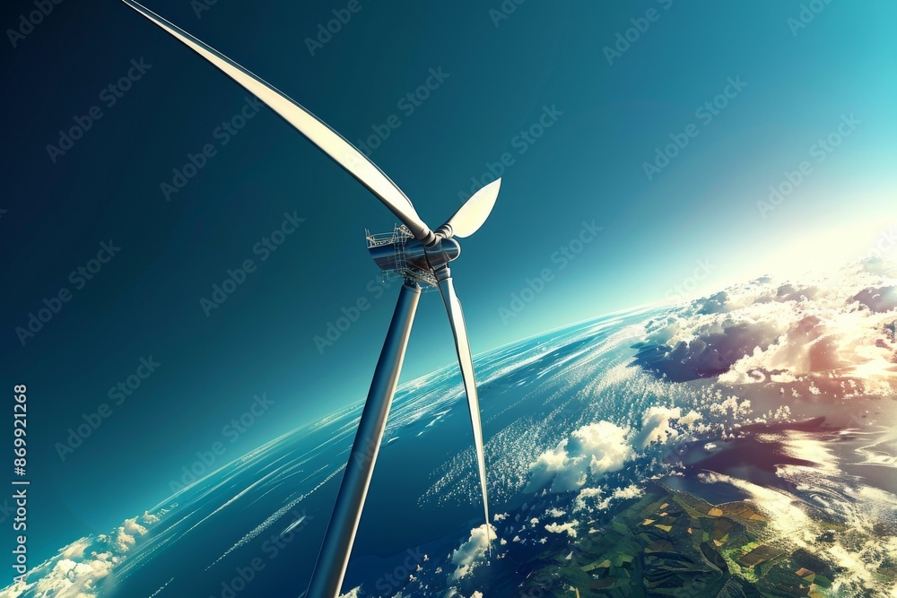 Wind Turbine in Space with Planet Earth Emphasizing Global Renewable ...