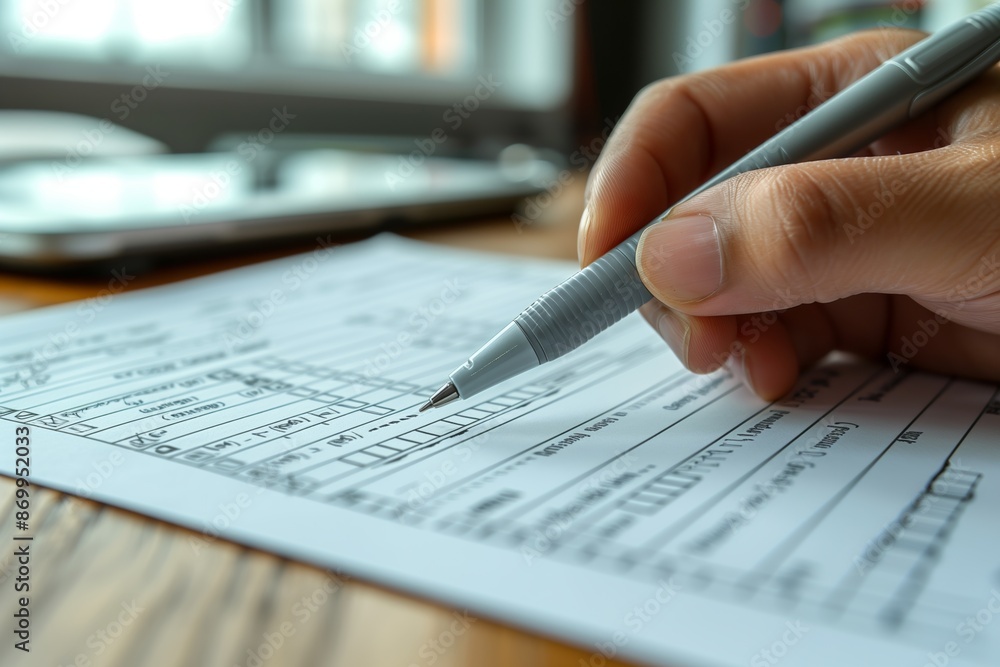 Close Up of Hand Filling Out a Paper Form With a Pen Stock Photo ...