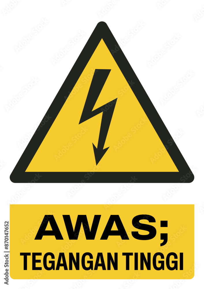 ISO warning safety signs in indonesian_awas; tegangan tinggi size a4/a3 ...