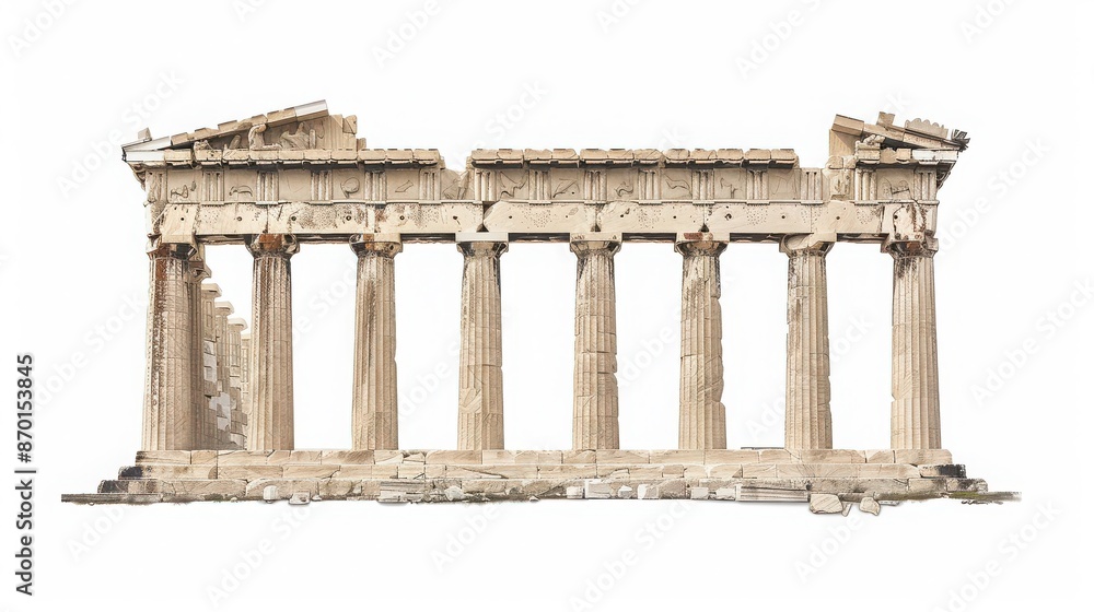 Ancient Parthenon temple ruins isolated on white background ...