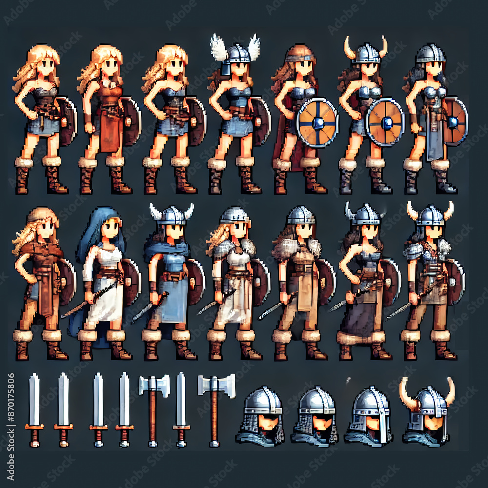 Detailed sprite sheet with RPG pixel art icons Walkure theme Stock Illustration | Adobe Stock