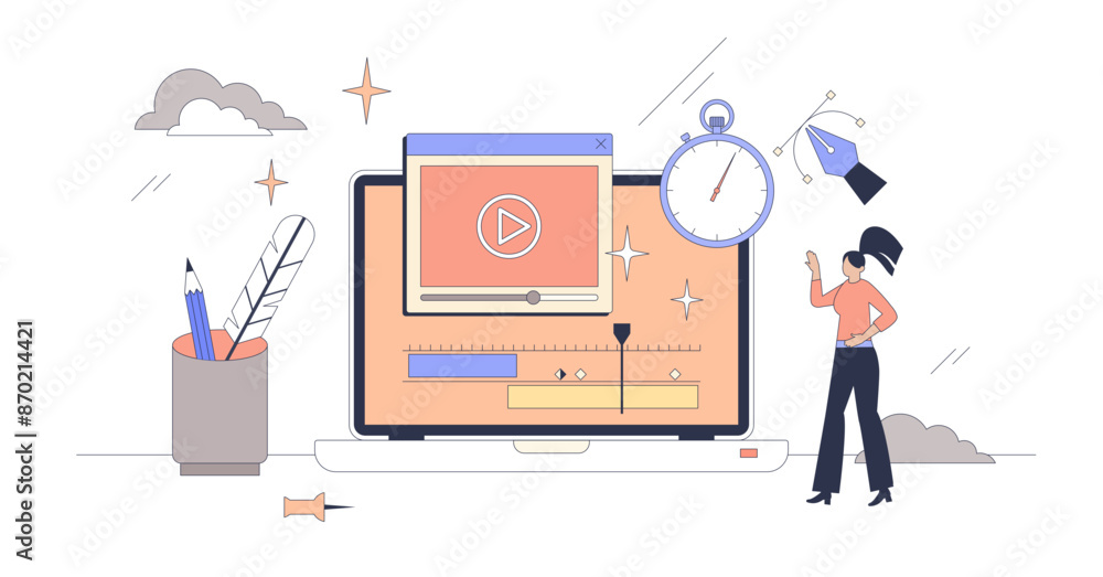 Motion graphics and movie editing software tiny person neubrutalism ...