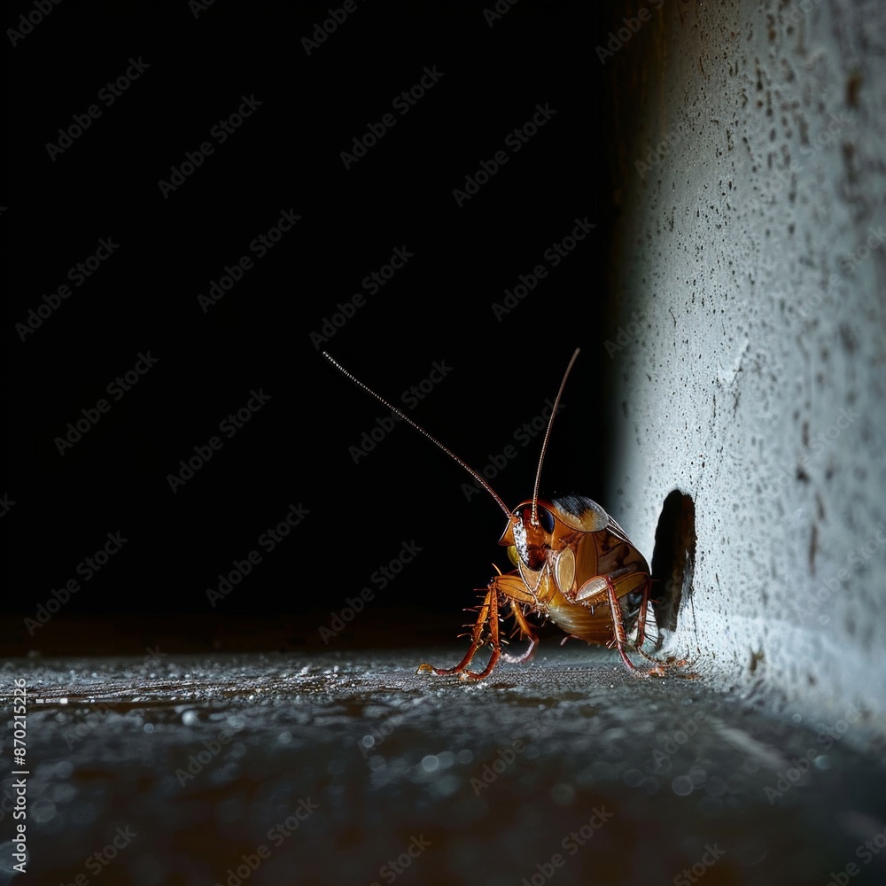 Stealthy Cockroach Concealed in Shadows - Concept of Pest Control and ...