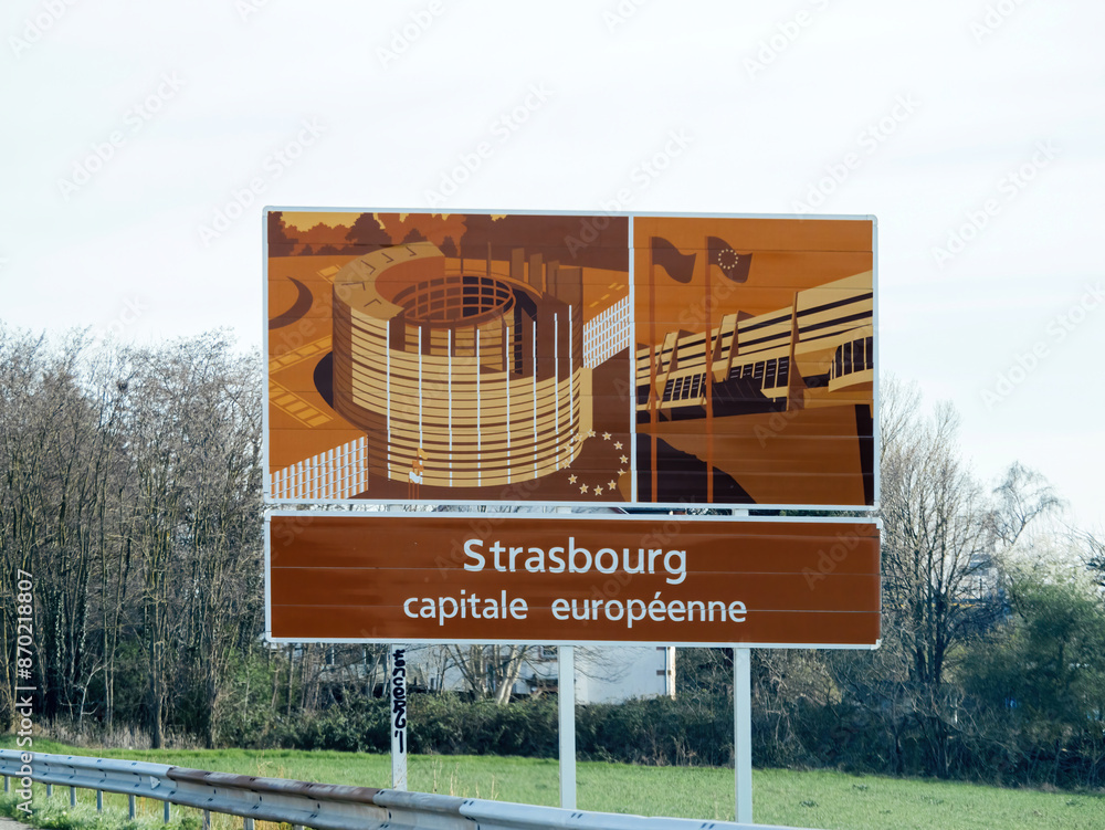 Strasbourg, France - Mar 20, 2024: Welcome billboard featuring ...
