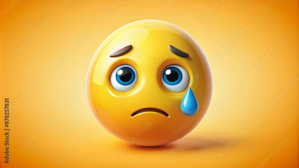 Yellow fun unhappy emoticon with tear drop symbolizing disappointment ...