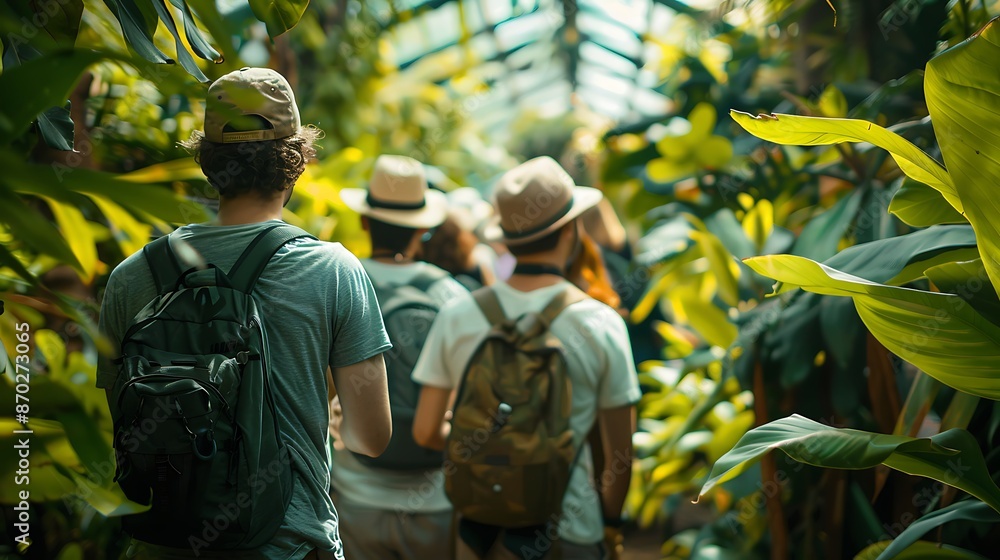 Realistic photos, high definition 8K A group of friends at a botanical ...