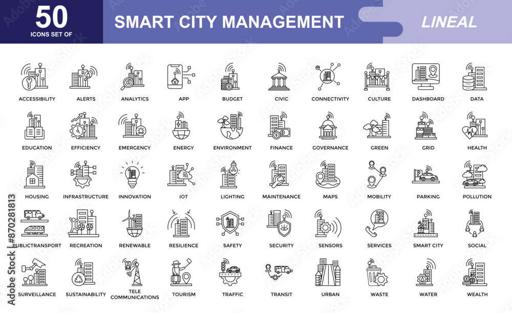 Vector de Stock Smart City icon set | Adobe Stock