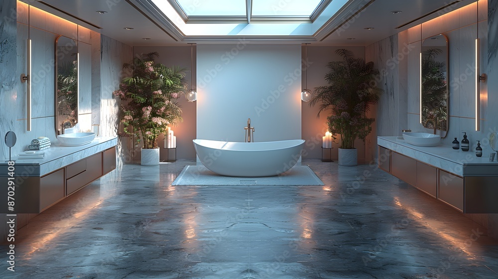 Luxurious ensuite bathroom featuring a freestanding tub marble ...