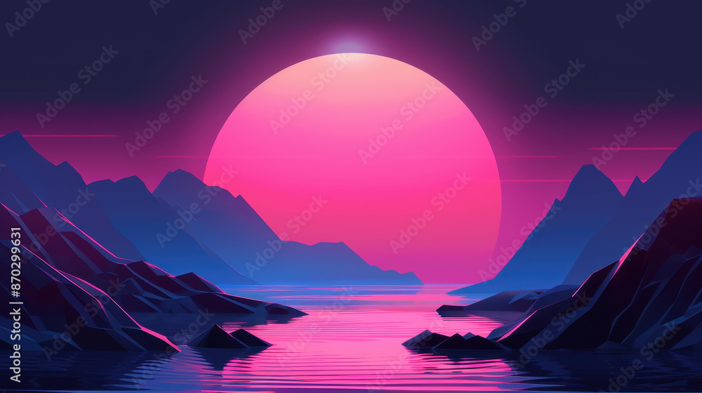 Astonishing 3D rendering of a futuristic landscape with cliffs, water ...