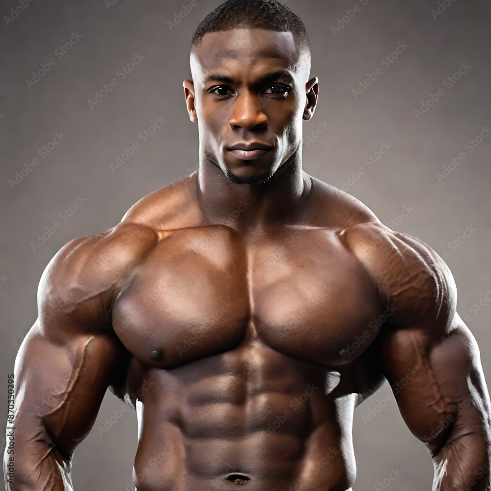 Strong black athlete, muscular man, African American bodybuilder ...