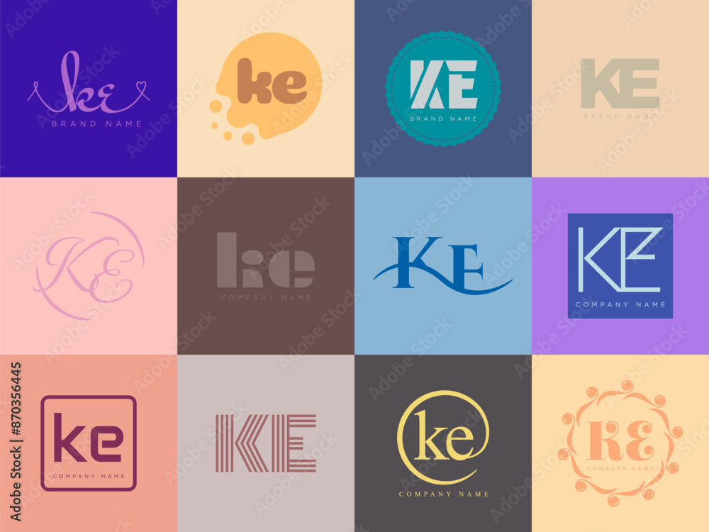 KE logo company template. Letter k and e logotype. Set different ...