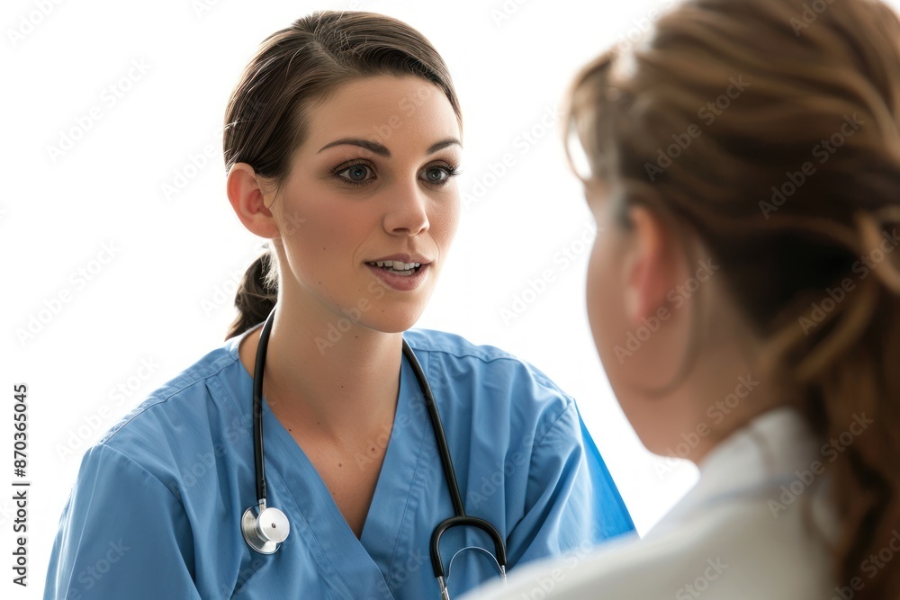 Nurse giving a patient instructions, clear communication, Portrait half ...