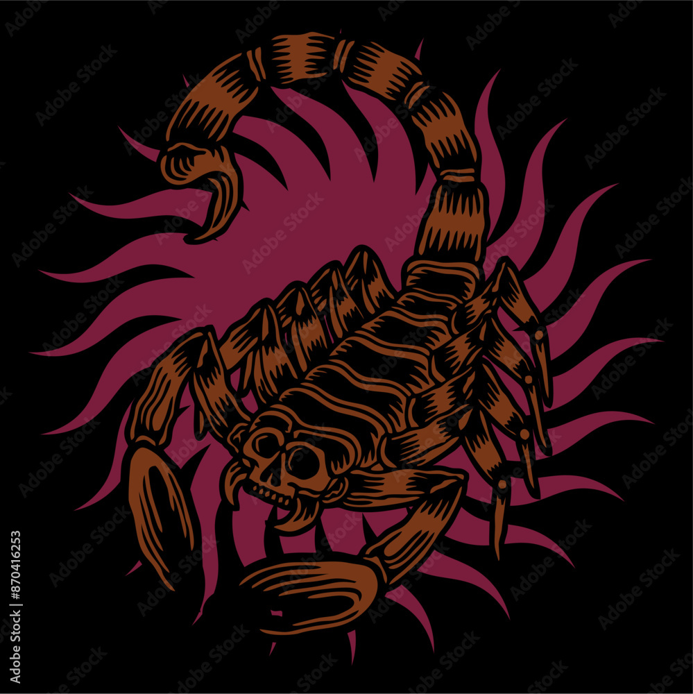 vector artwork illustration tracing scorpion head human skull . Can be ...
