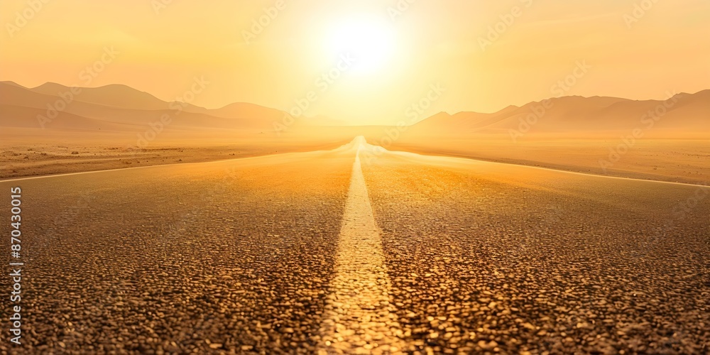 Vivid image of desert road with heat waves and mirage effect. Concept ...