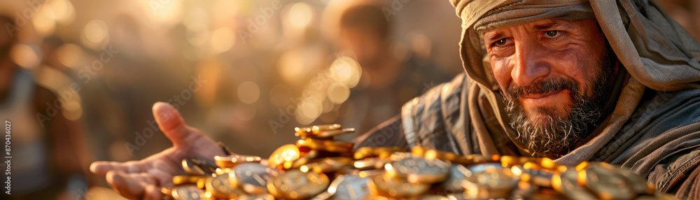 Medieval Market A Merchant Displays His Rare Coins, Symbol of Wealth ...