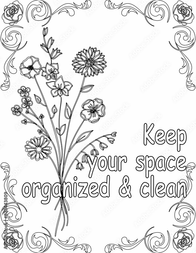 Printable floral coloring page for kids and adults with positive quote ...