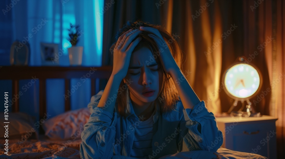 Annoyed, stressed, anxiety young woman suffering from insomnia ...