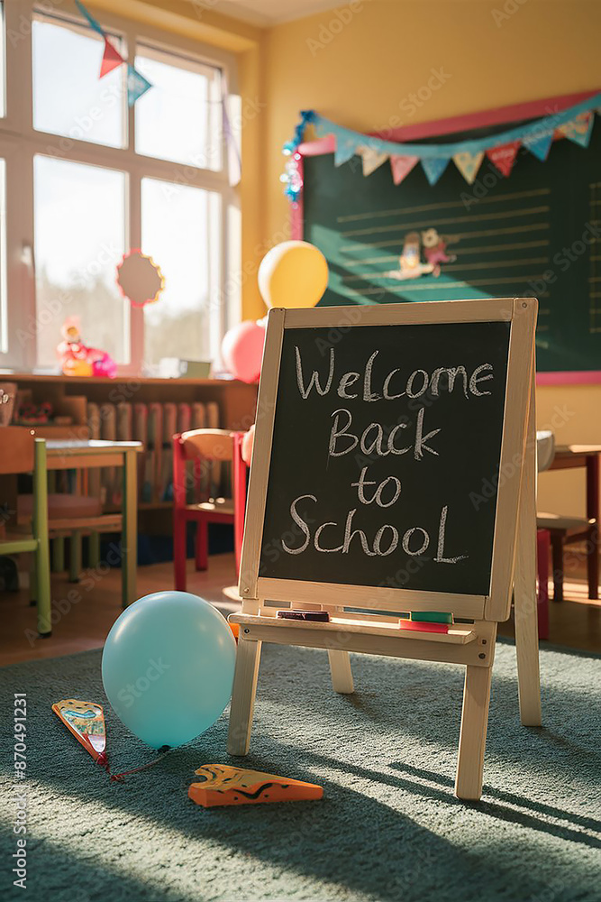 Kindergarten class new term welcome back to school concept, with kids ...