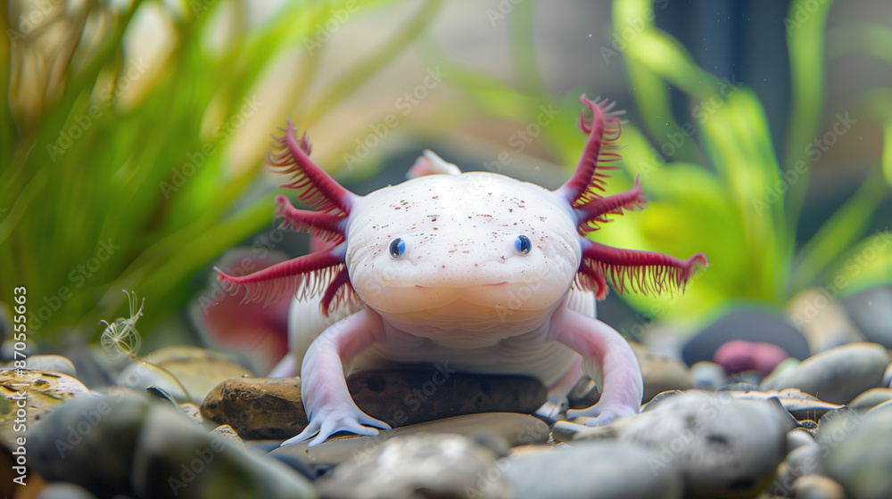 Smiling Axolotl in Aquarium - A charming, high-resolution image of a ...