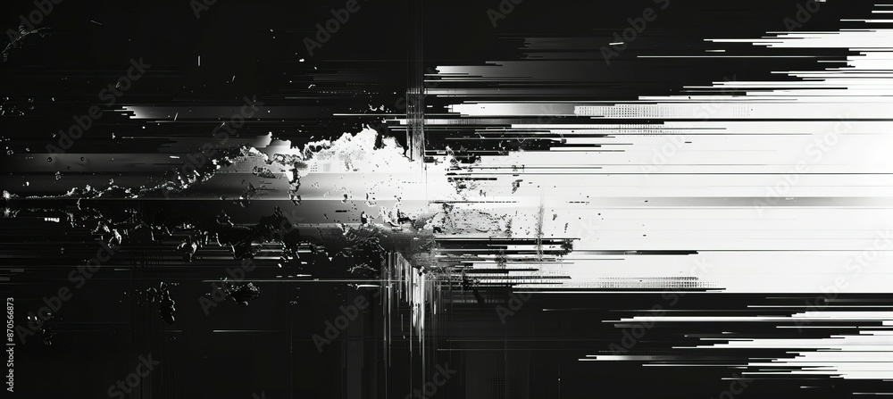 Monochrome digital glitch background. Screen TV error screen damage ...