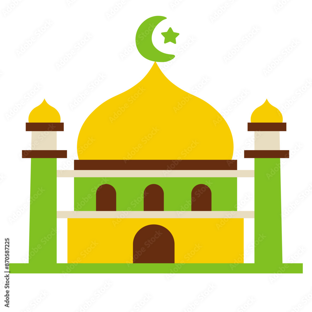 Mosque icon flat design vector illustration, islamic building mosque ...