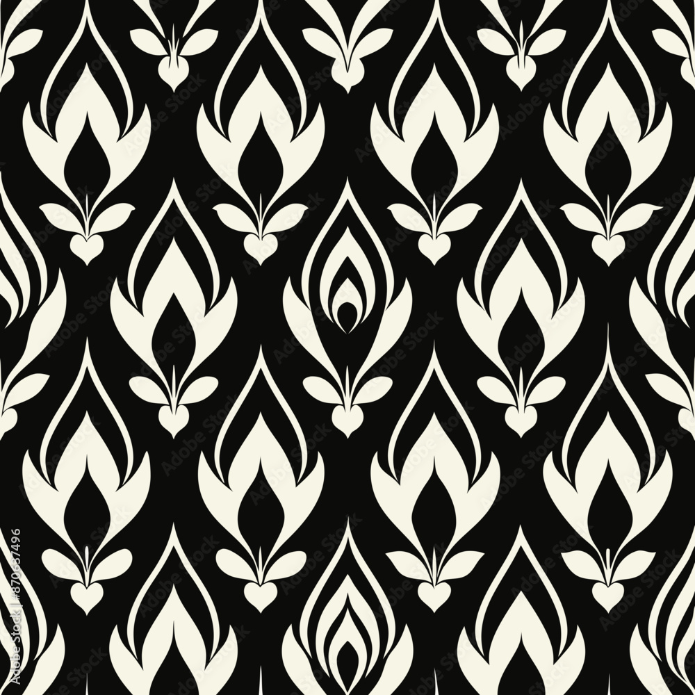 seamless pattern of minimalist ogee designs in black and white, for a ...