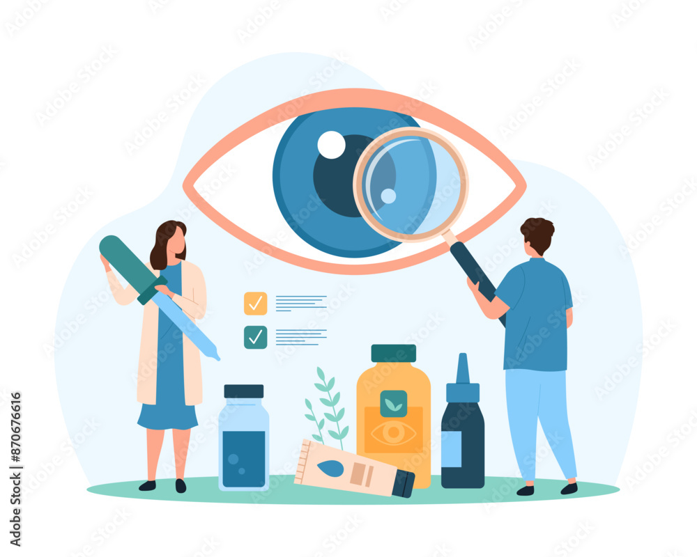 Diagnosis and treatment of vision diseases, ophthalmology. Tiny people ...
