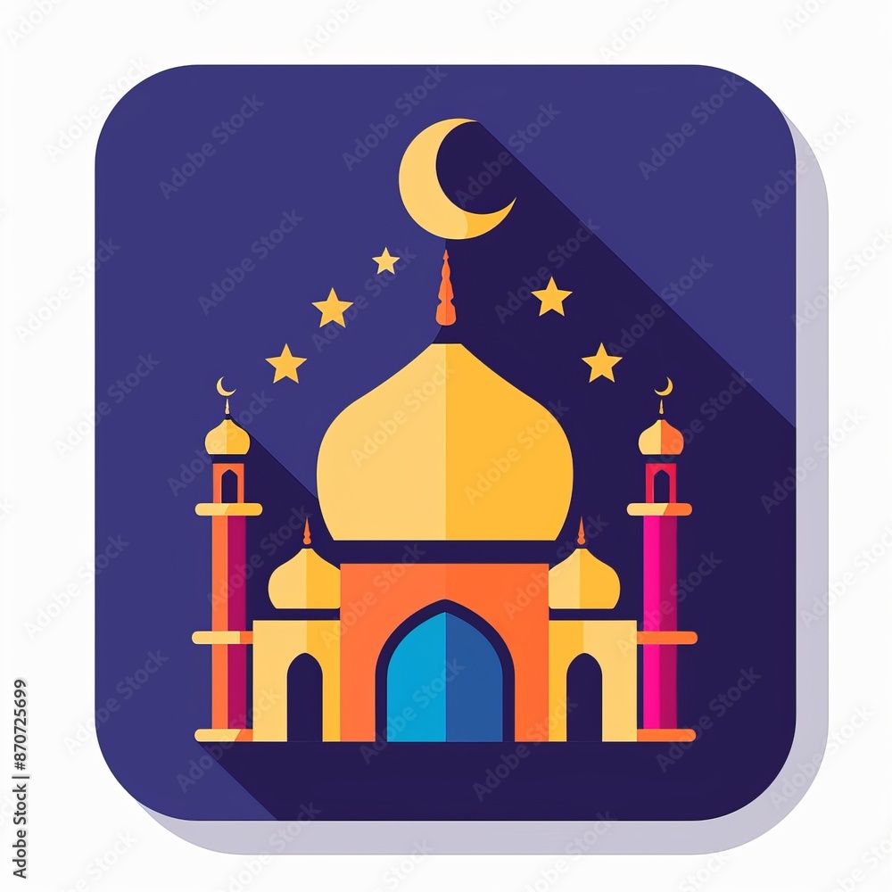 Colorful Mosque Icon with Crescent Moon and Stars. Islamic Architecture ...