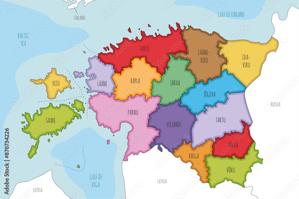 Vector illustrated regional map of Estonia with counties and ...