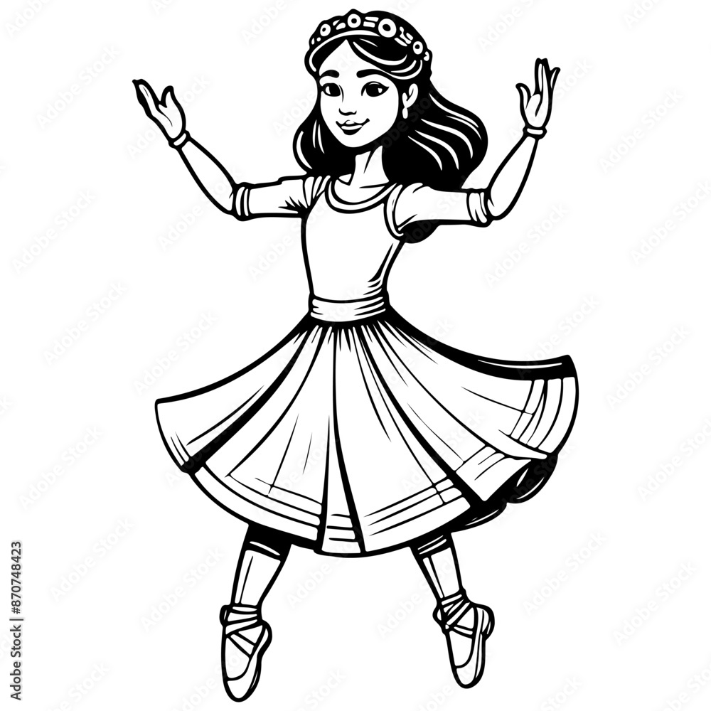 cartoon dancer monochrome hand drawn line illustration, transparent ...