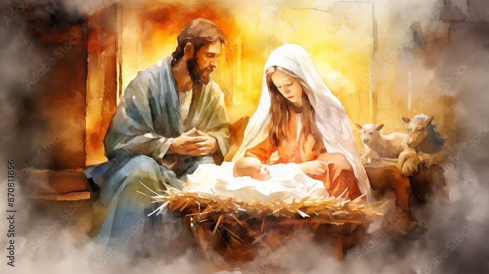 Photo Stock Birth of Jesus Christ , Jesus was born in Bethlehem in a ...