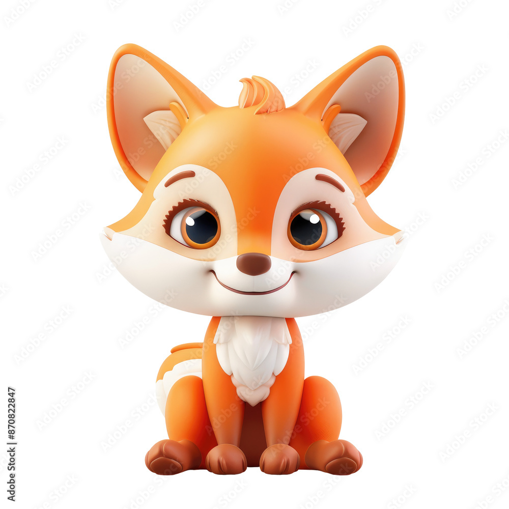 cute toy fox kitsune memoji emoji icon 3d render isolated on white ...