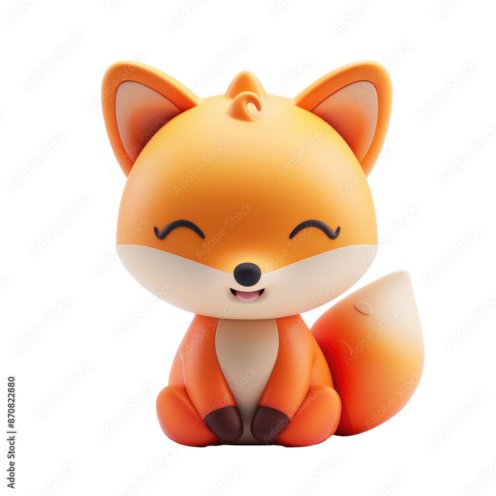 cute toy fox kitsune memoji emoji icon 3d render isolated on white ...