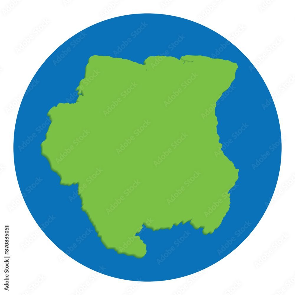 Suriname map. Map of Suriname in globe design with blue circle Stock ...