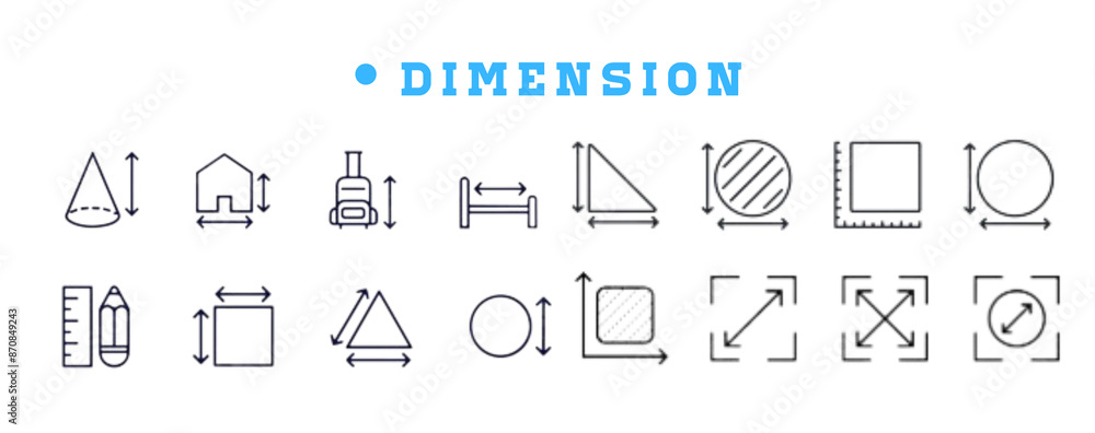 Dimension, area and perimeter measure concept editable stroke outline ...
