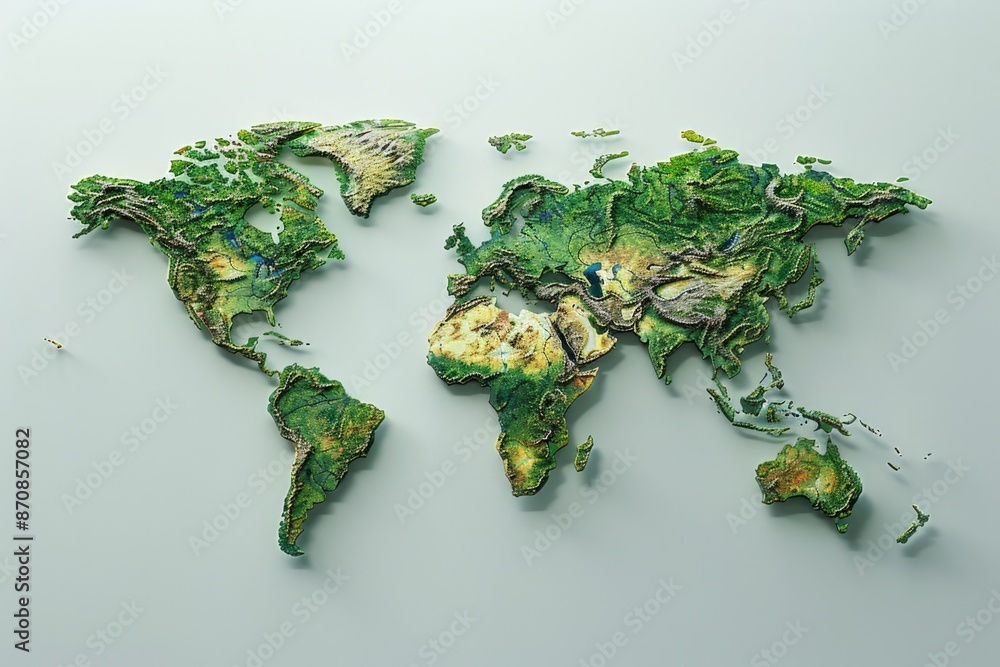 A colorful map of the world created using dried leaves, with various ...