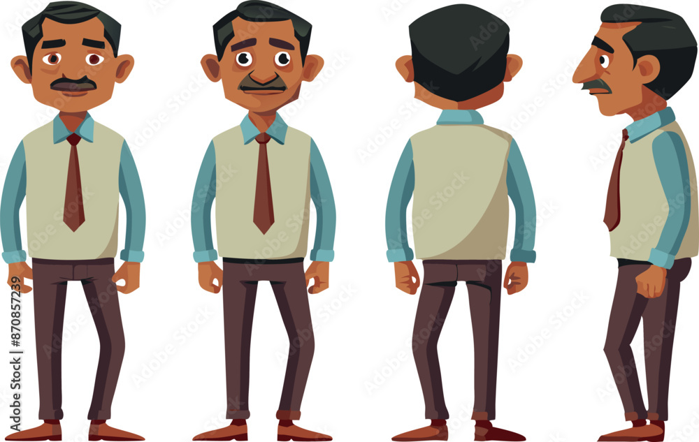 Cartoon business man character in different poses and angles, front ...