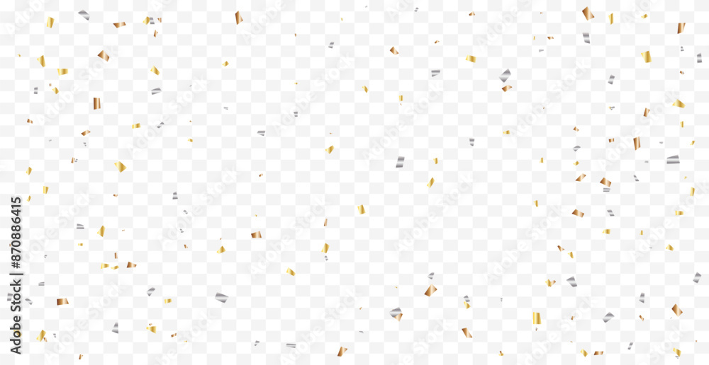 Silver And Golden Tiny Confetti And Streamer Ribbon Falling On Transparent Background. Vector ...