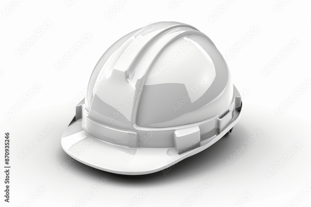A white safety helmet icon with a glossy finish on a plain white ...